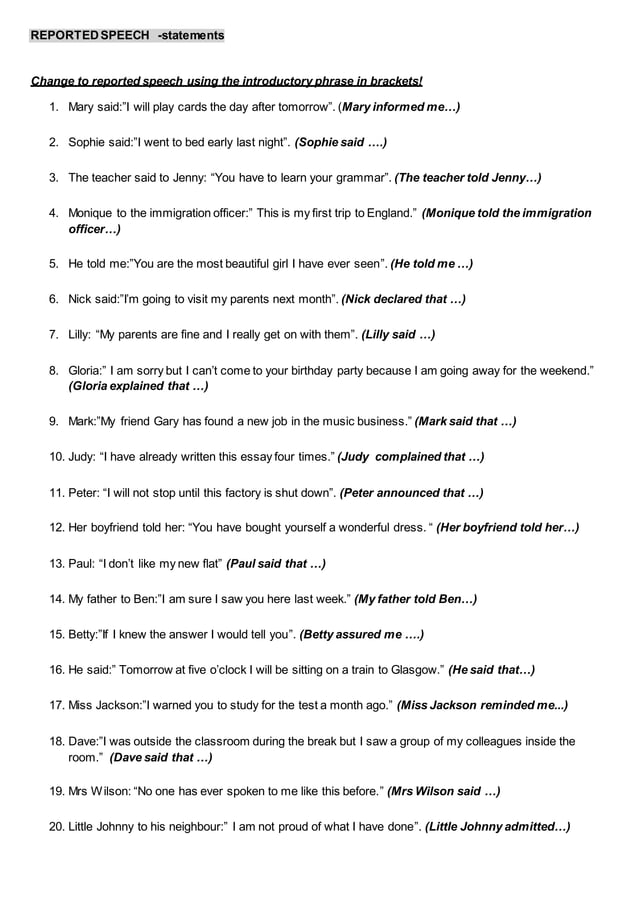 Reported speech statements | PDF
