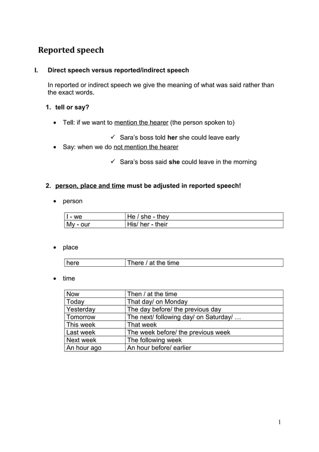 Reported speech vijfdes leerlingen | DOC | Internet for Beginners ...