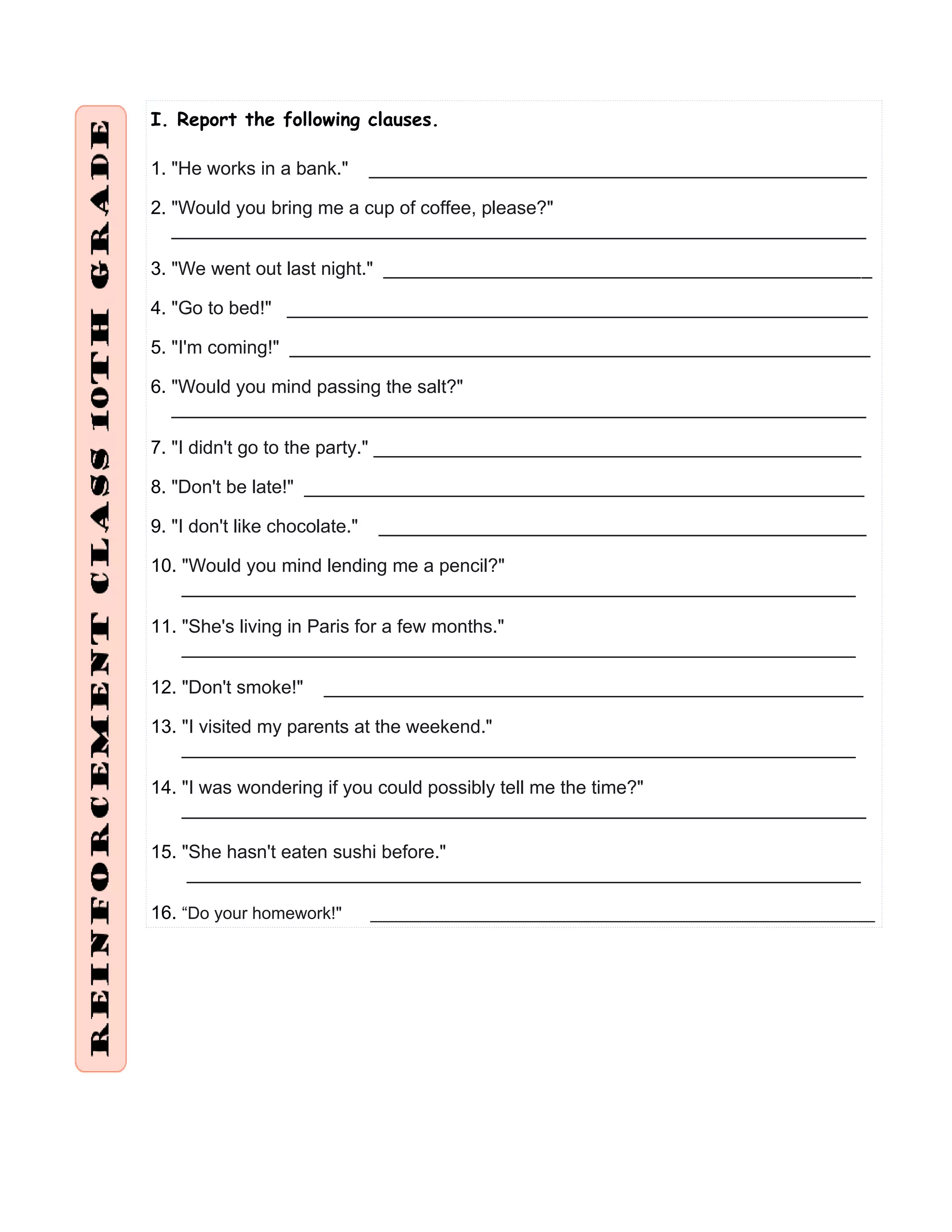 Reported Speech 10th grade | PDF