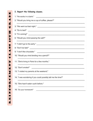 Reported Speech 10th grade | PDF