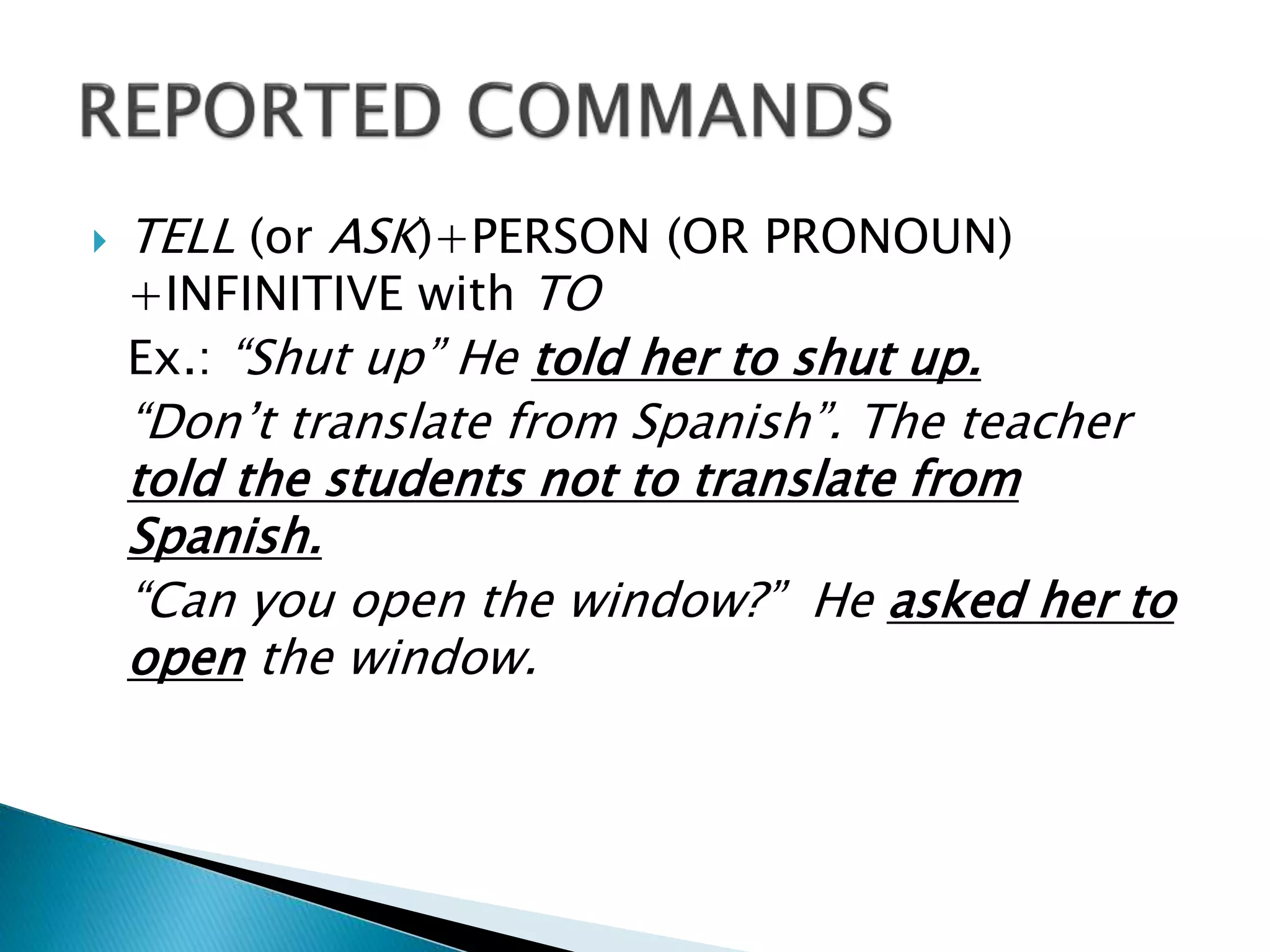 Reportedspeechandreportingverbsupperintermediate | PPT