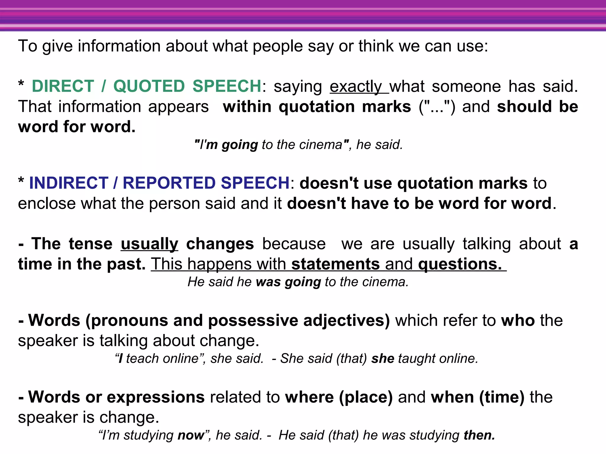 Reported speech bach | PPT