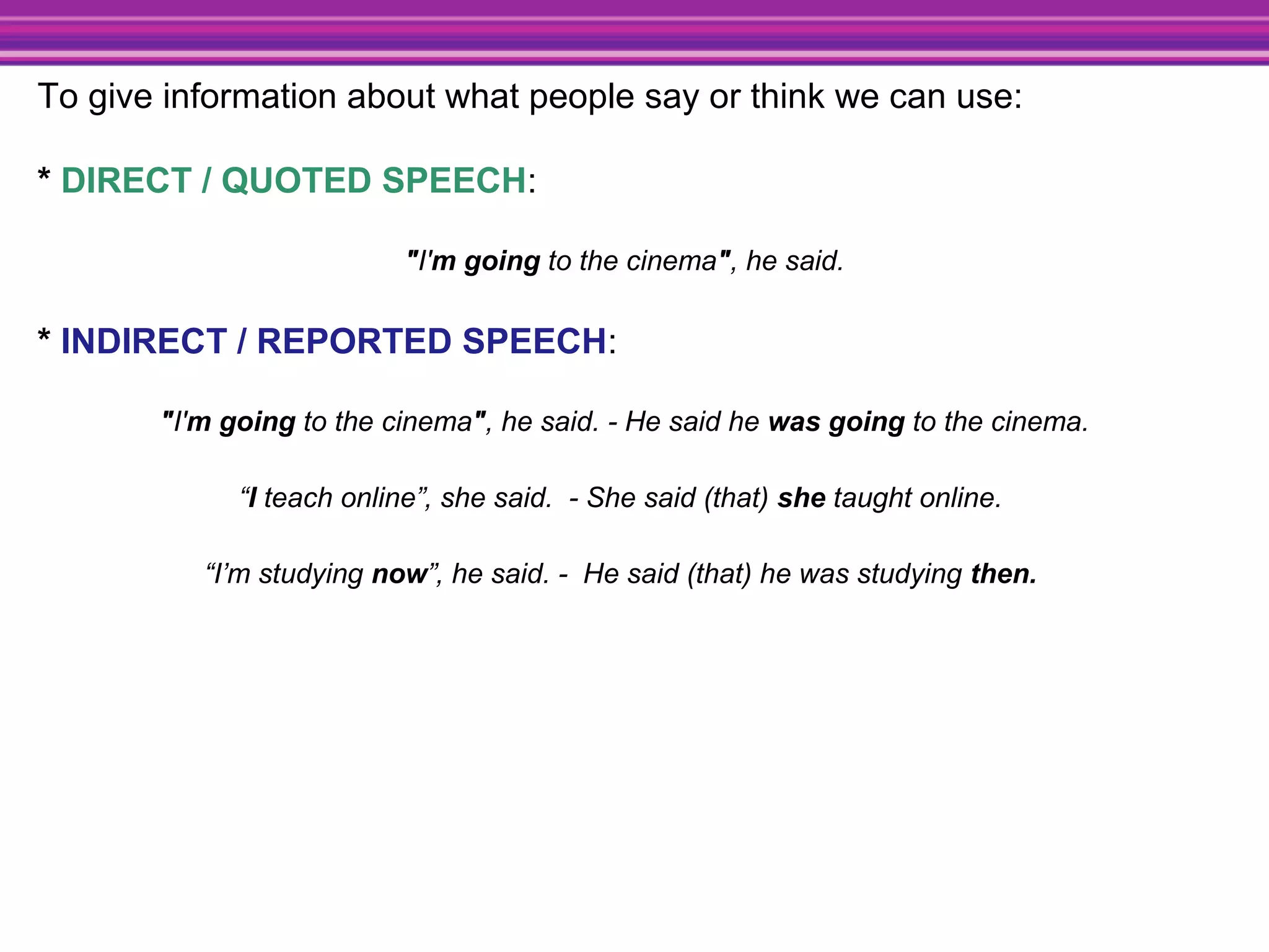 Reported speech bach summary | PPT