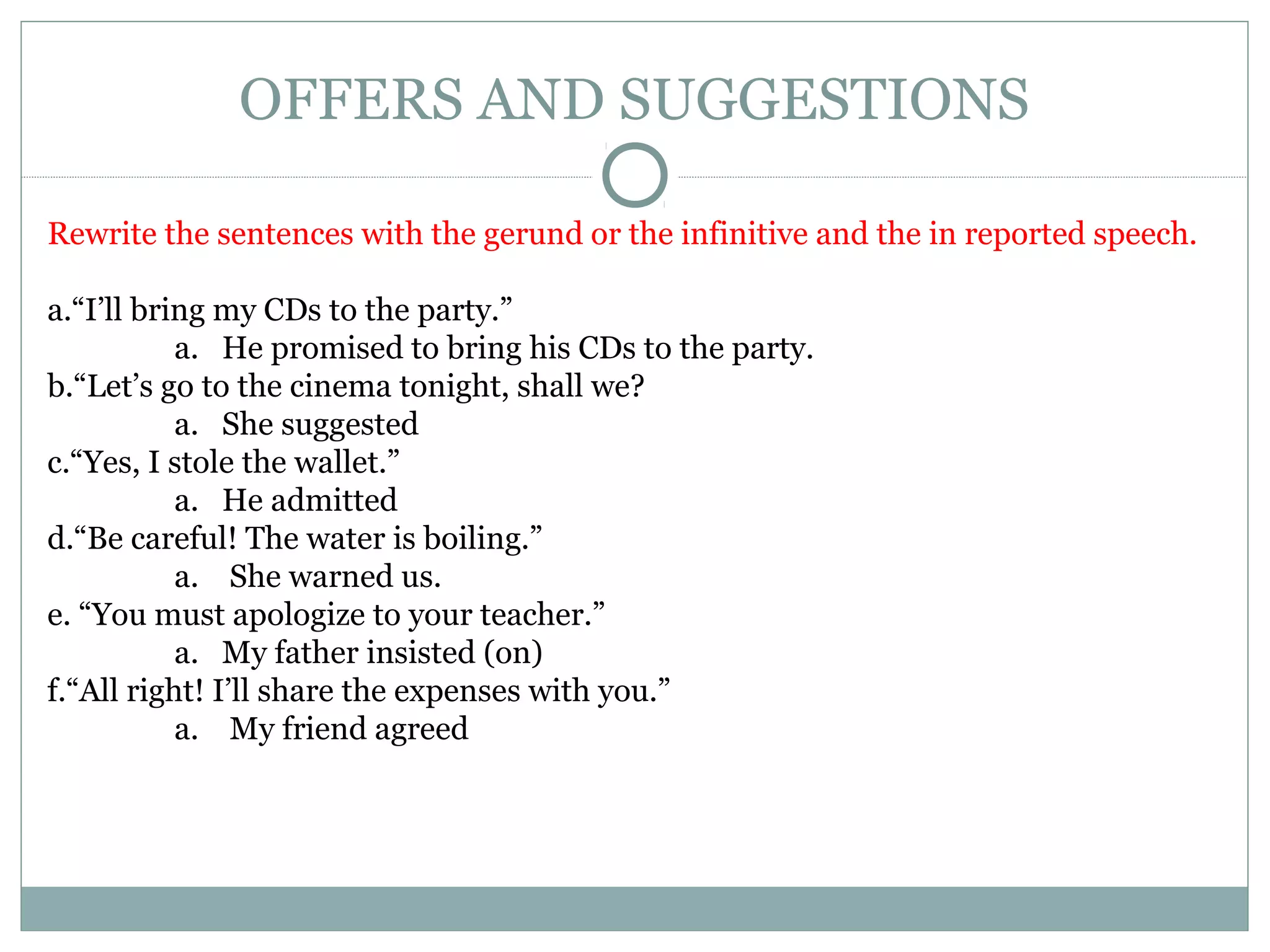 Reported speech exercises | PPT