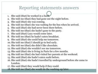 Reported speech exercises | PPT