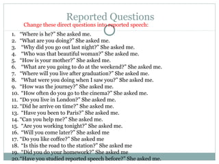 Reported speech exercises | PPT