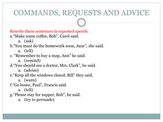 Reported speech exercises | PPT