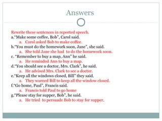 Reported speech exercises | PPT