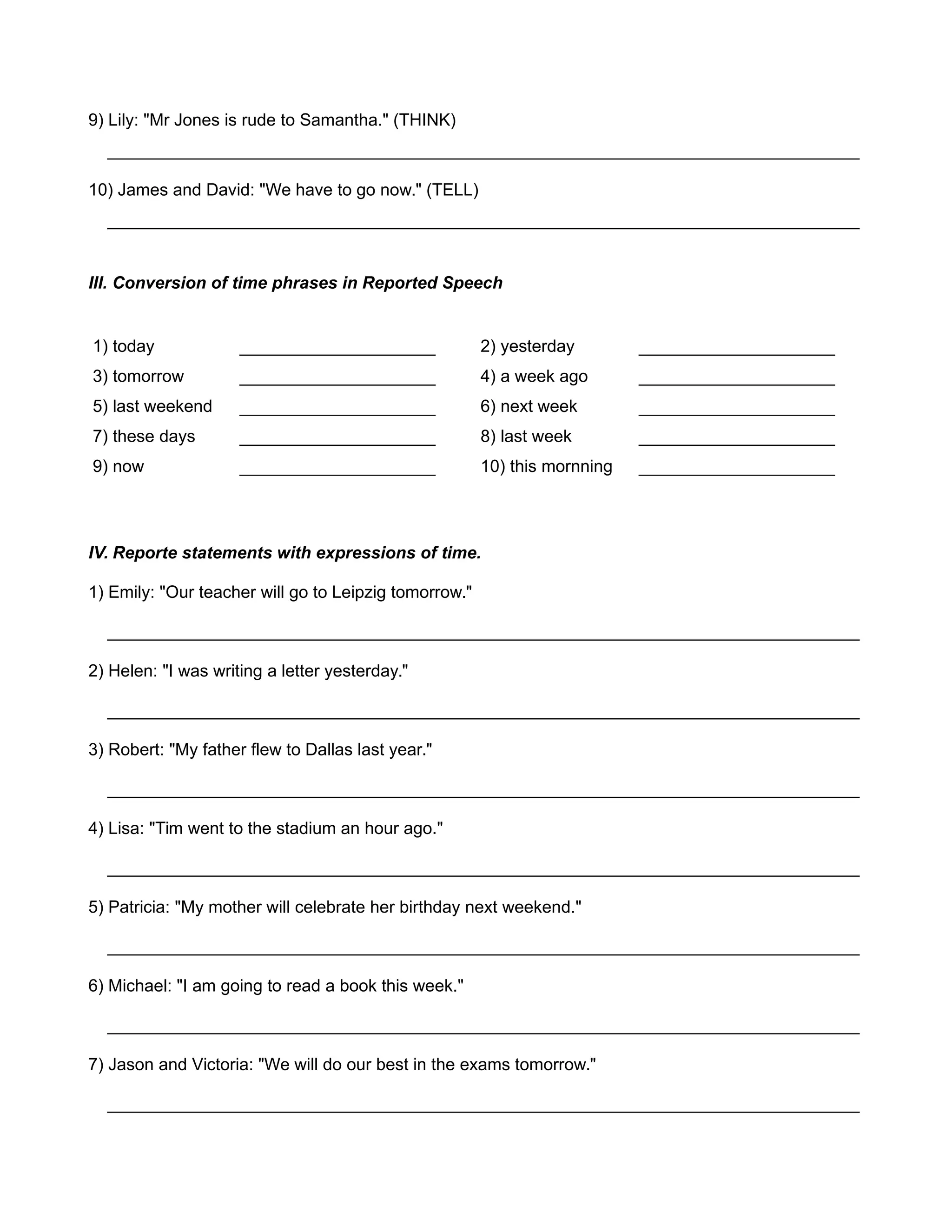 Reported Speech Exercises | PDF