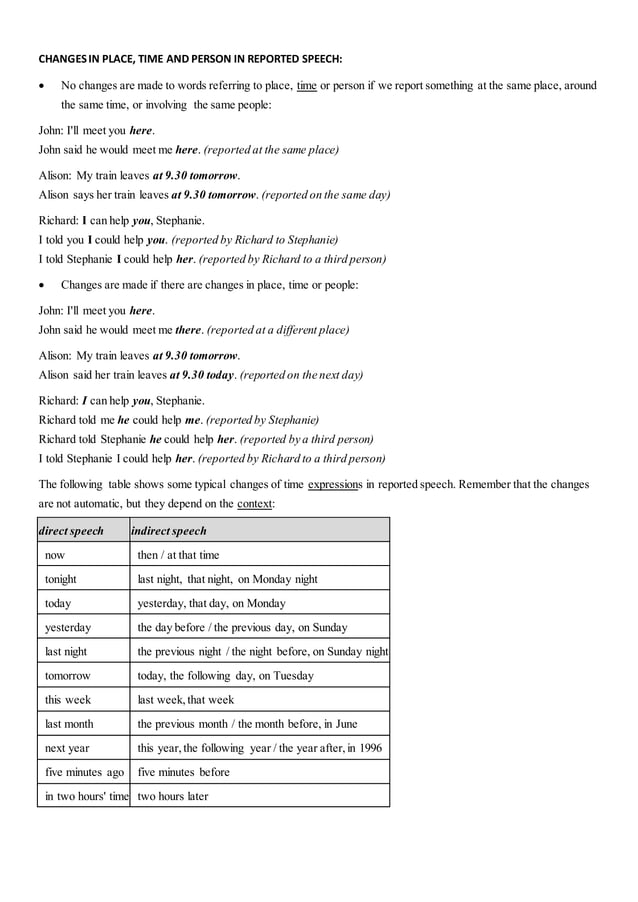 Reported speech explanation | DOCX