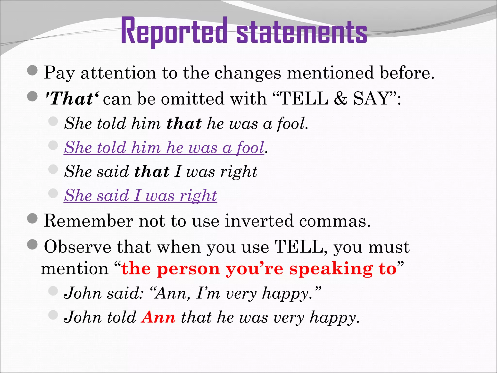 Reported speech powerpoint | PPT