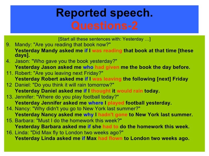 Reported speech questions