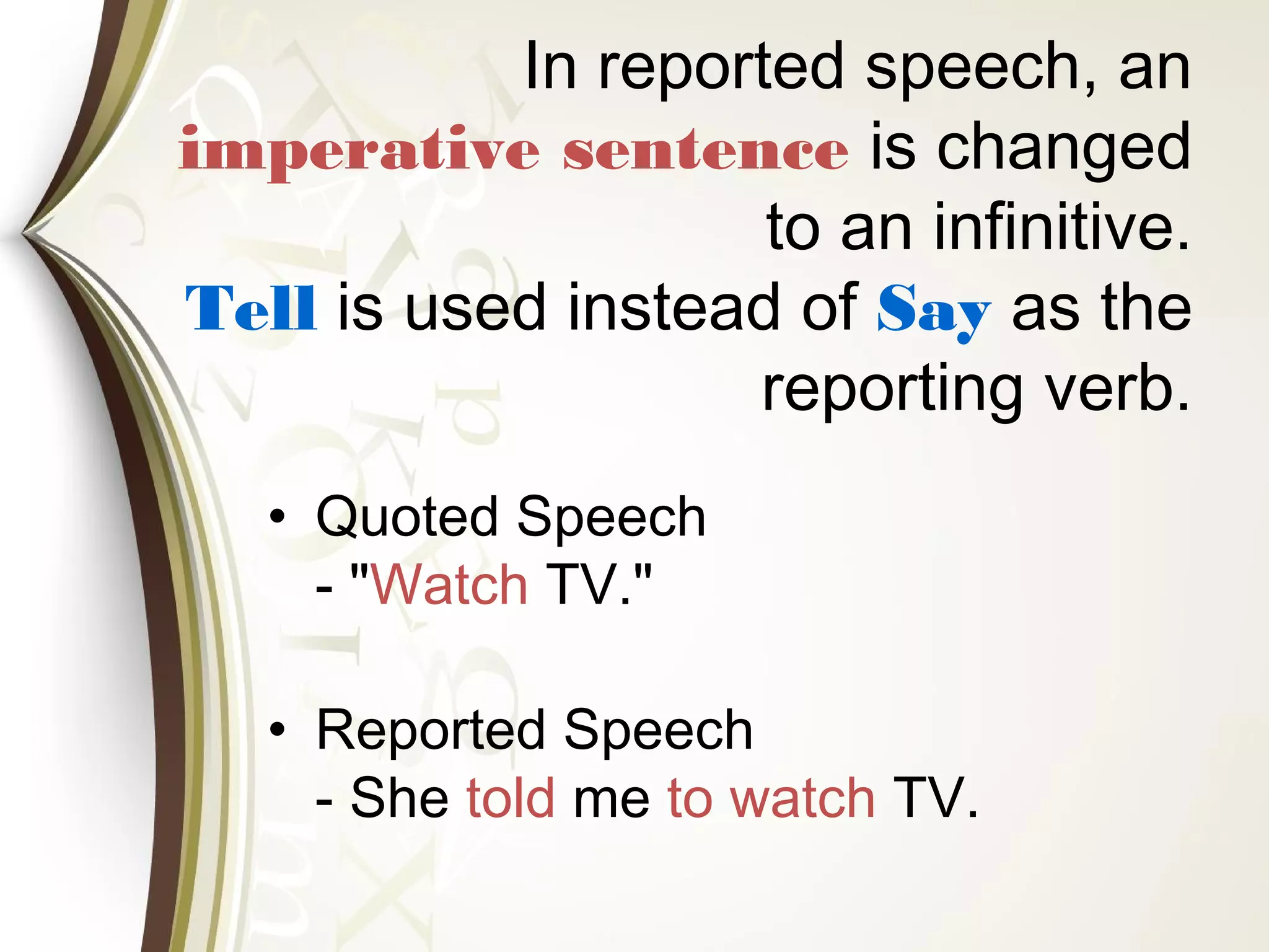 Reported Speech - Verb Form in Noun Clause | PPT