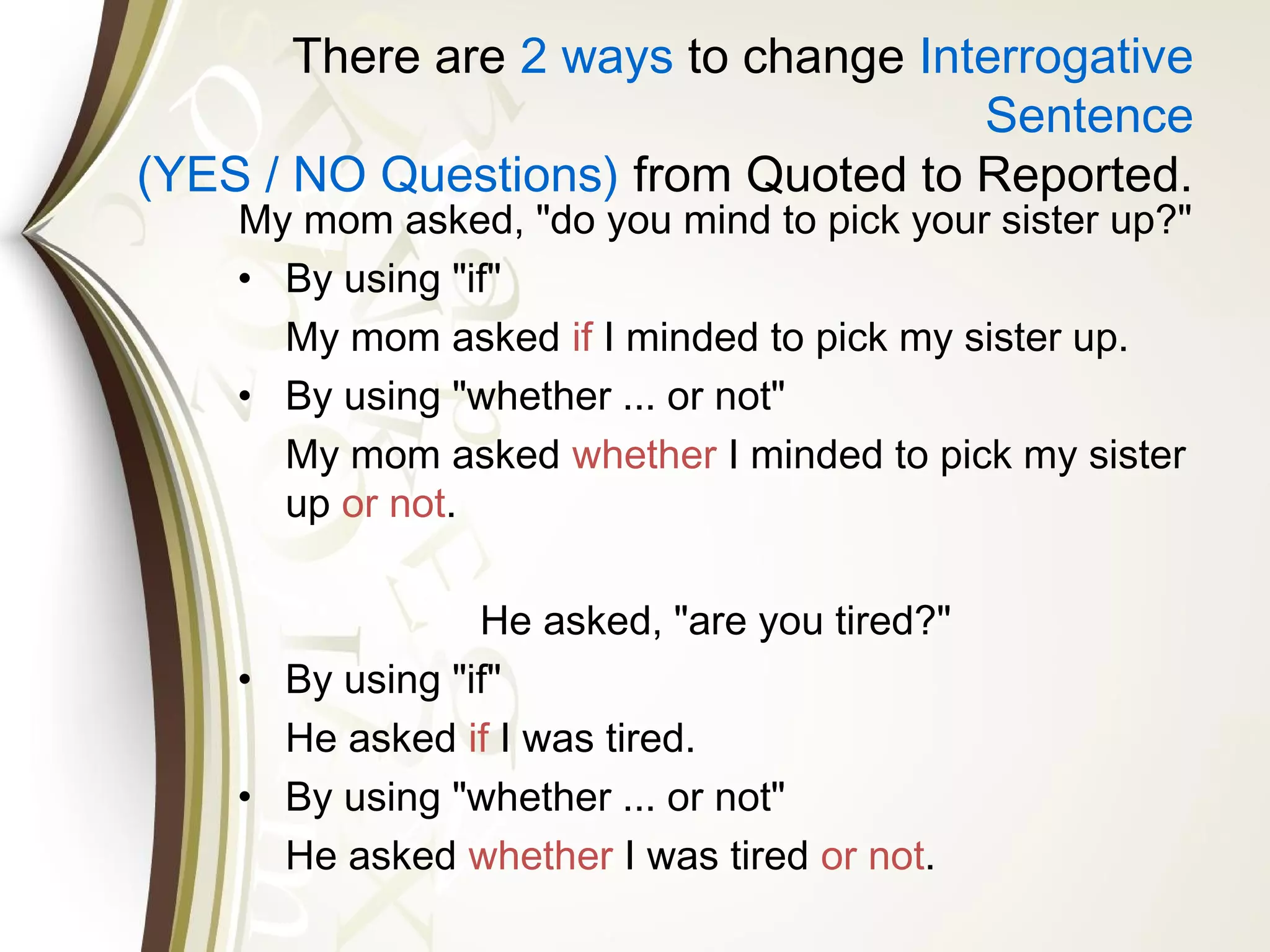 Reported Speech - Verb Form in Noun Clause | PPT