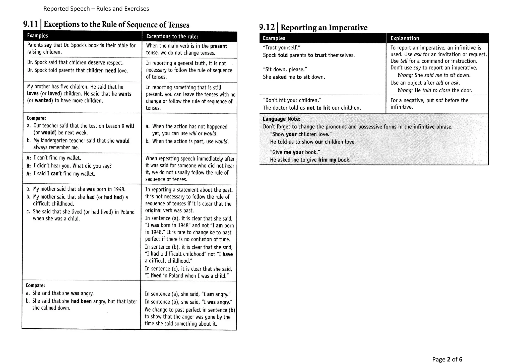 Reported speech rules & exercises | PPT