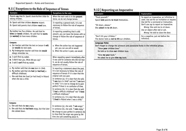 Reported speech rules & exercises | PPT