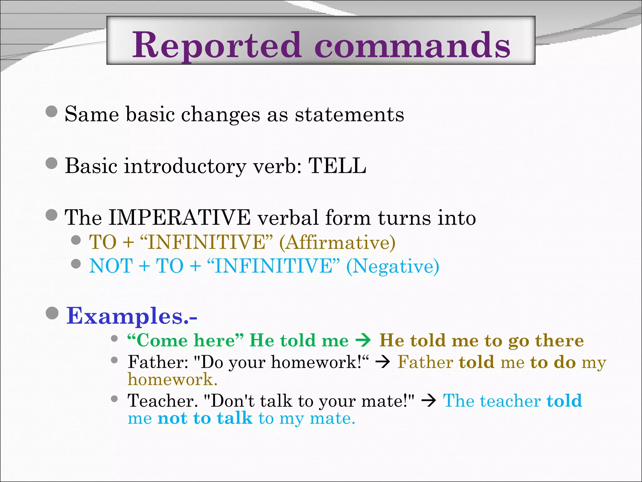 Reported speech statements questions and commands | ODP