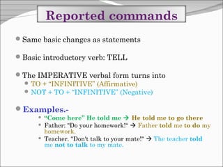 Reported speech statements questions and commands | ODP