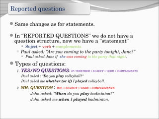 Reported speech statements questions and commands | ODP