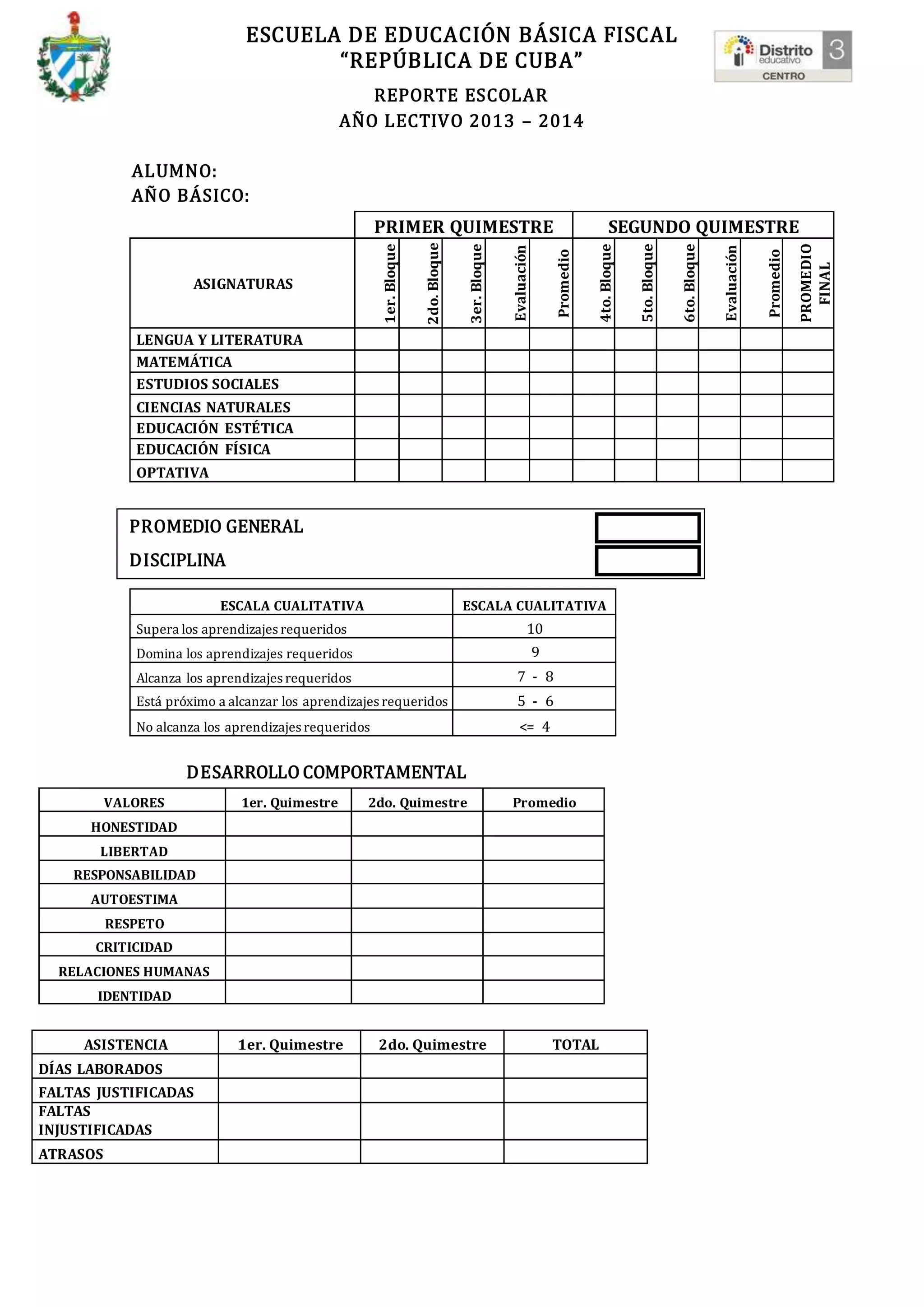Reporte escolar | DOCX | Education