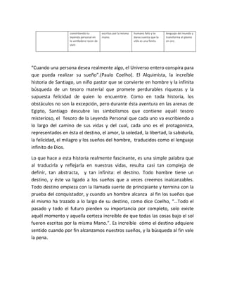 Reporte de Lectura: El Alquimista | DOCX