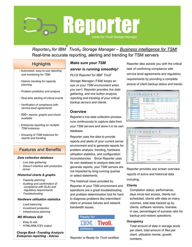 Reporter for IBM TSM data sheet 2.7 | PDF