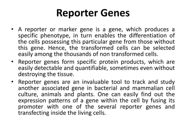 Reporter genes | PPTX | Biotech and Biomedical Industry | Industries