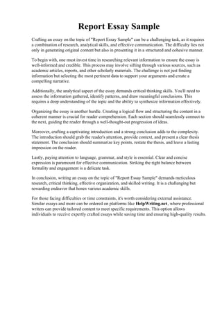 Report Essay Sample. . Example of Business Report - Free Essay Sample | PDF