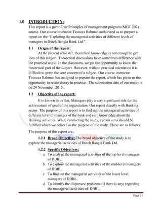 Report exploring the Managerial Activities of DBBL | PDF