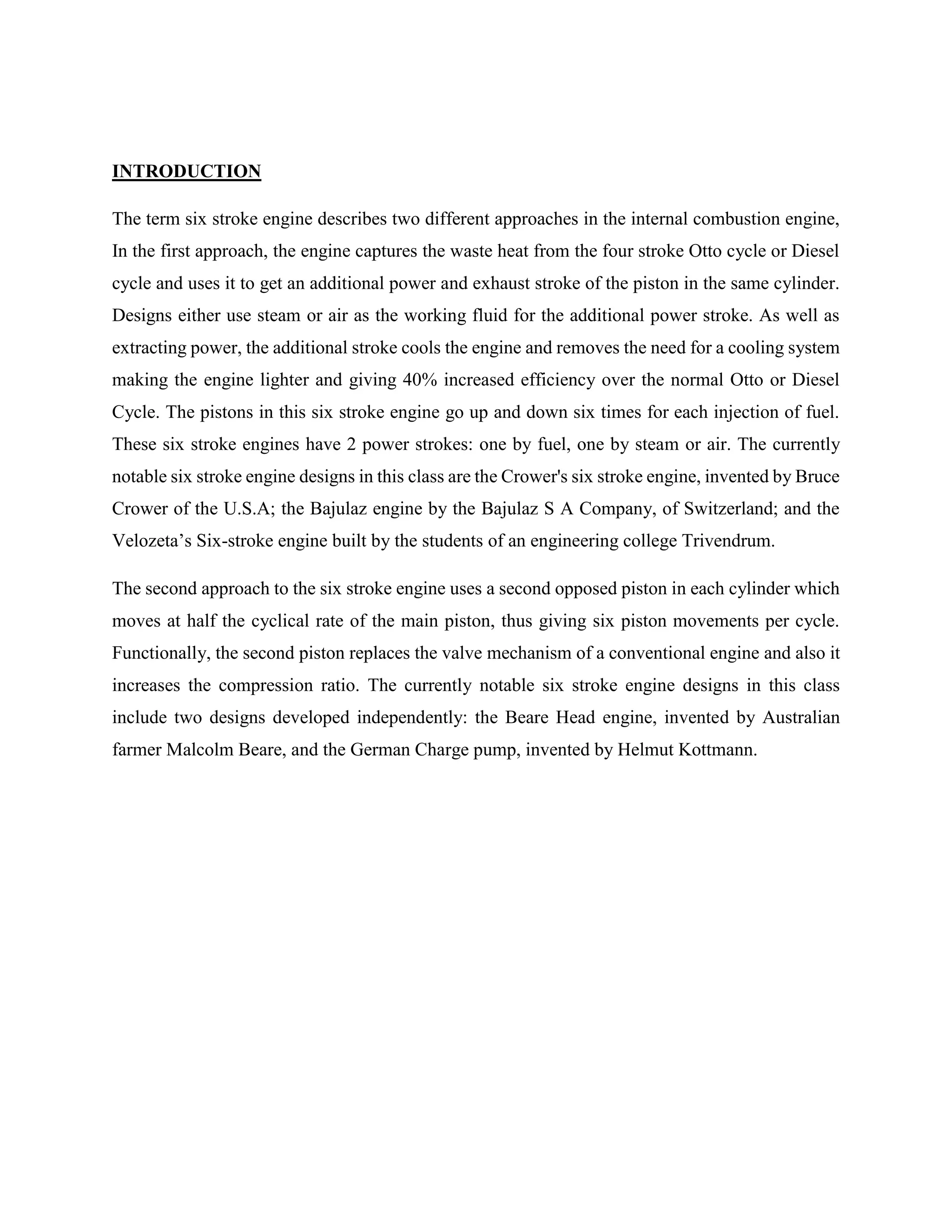 A Seminar Report On Six Stroke Engine | PDF