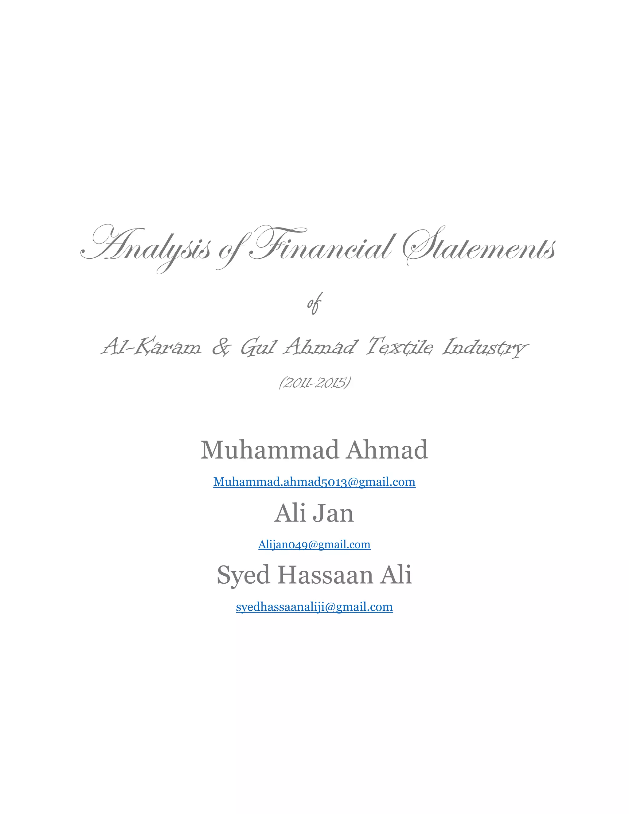 Analysis of Financial Statements -- Al karam & Gul Ahmad | PDF