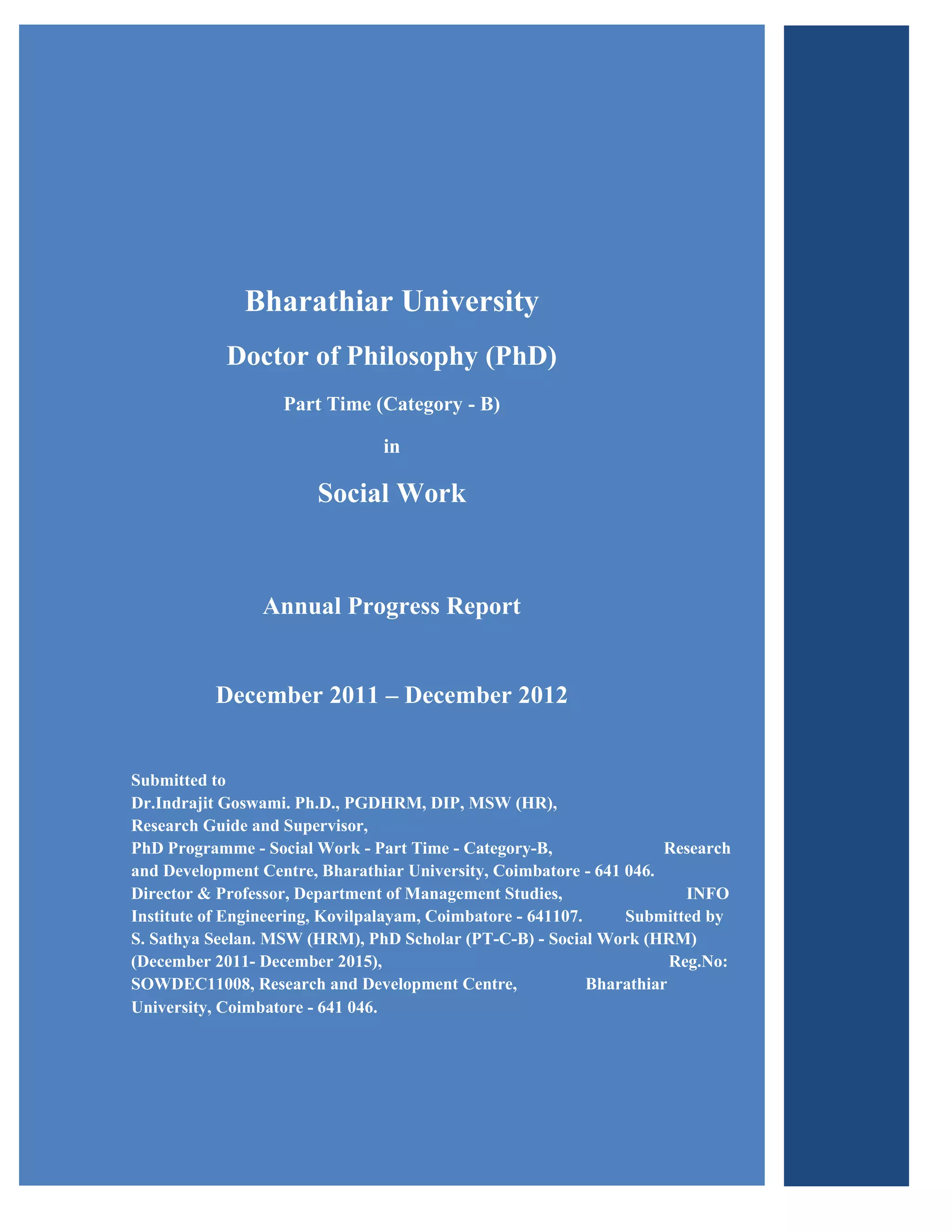 PhD Annual Report first page & detailed table of contents | DOCX