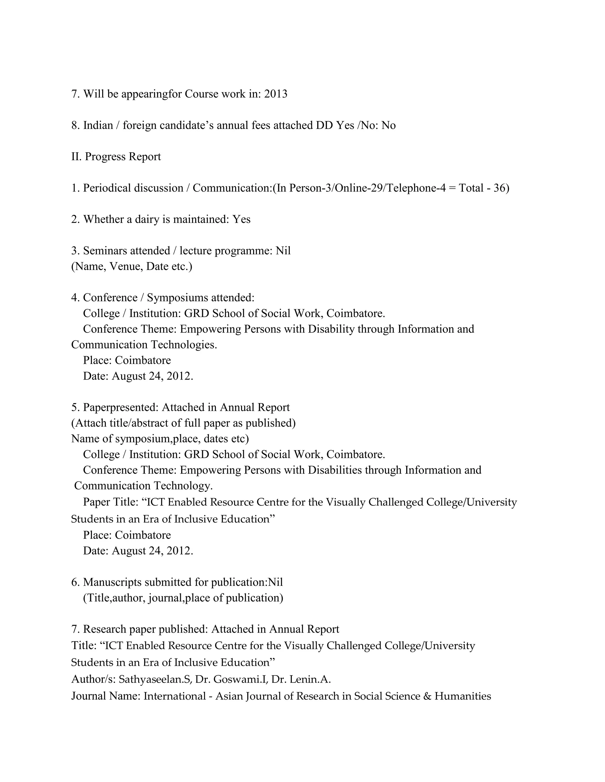 PhD Annual Report first page & detailed table of contents | DOCX