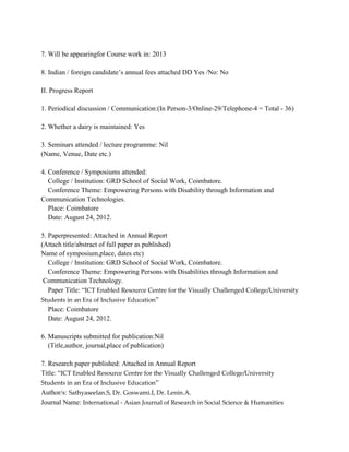 PhD Annual Report first page & detailed table of contents | DOCX