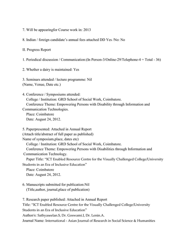 PhD Annual Report first page & detailed table of contents | DOCX ...