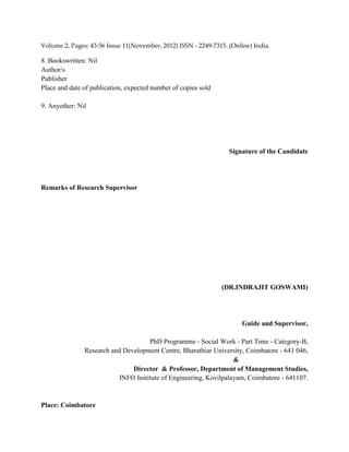 PhD Annual Report first page & detailed table of contents | DOCX