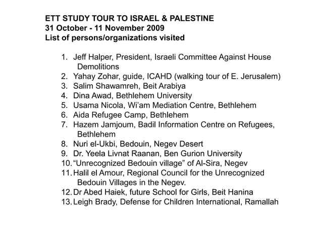 Report from Palestine and Israel | PPT