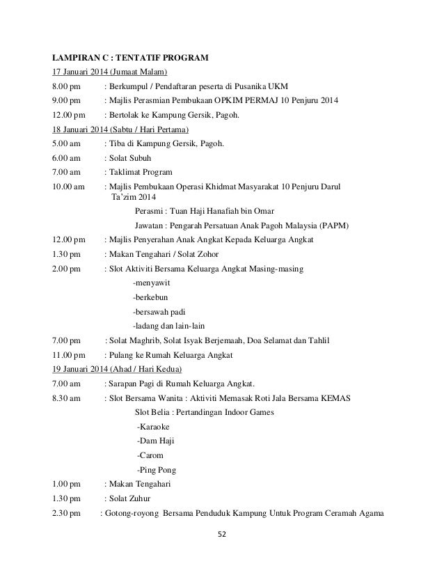 Contoh tentatif program hari keluarga - hmwes