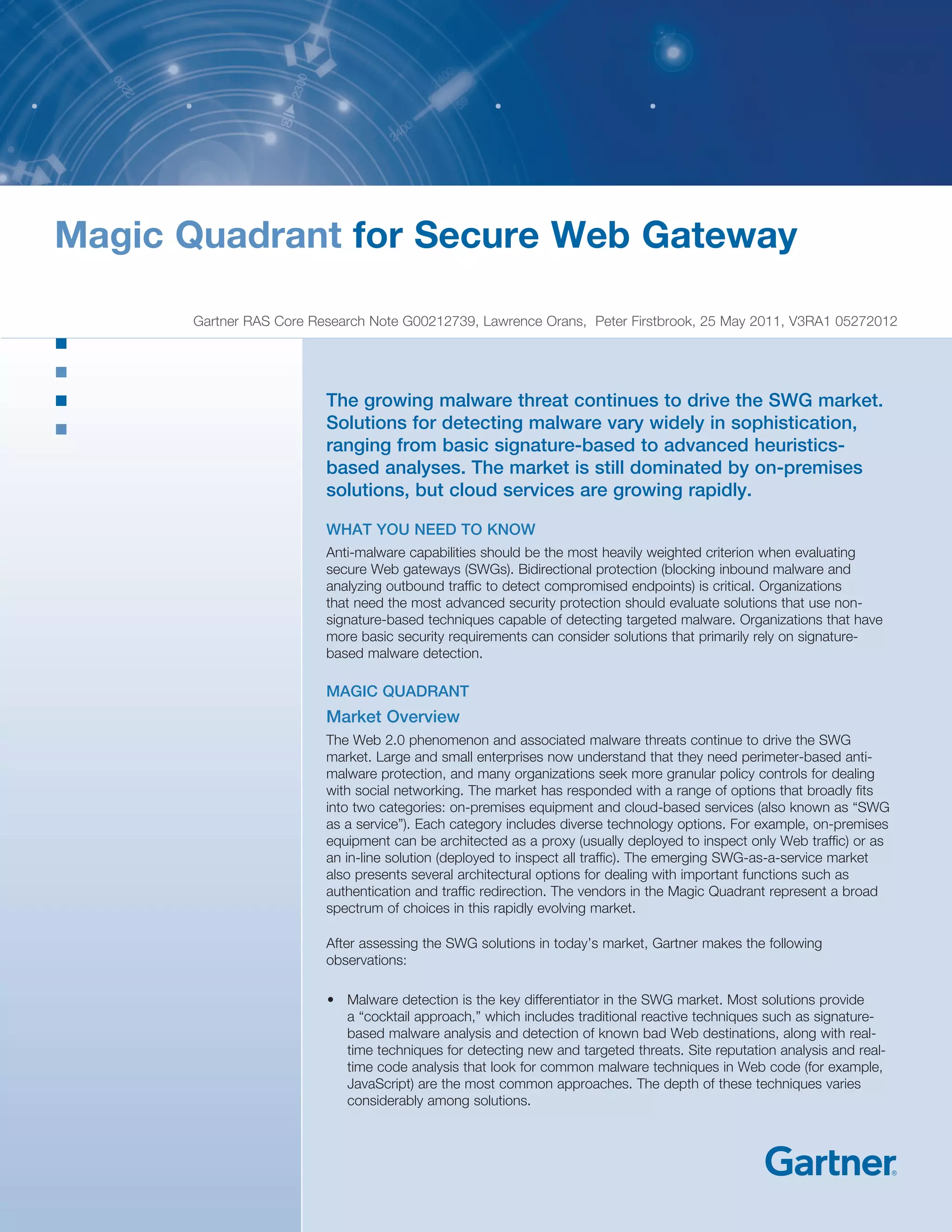 Report Gartner Magic Quadrant For Security Web Gateway 2011 En | PDF