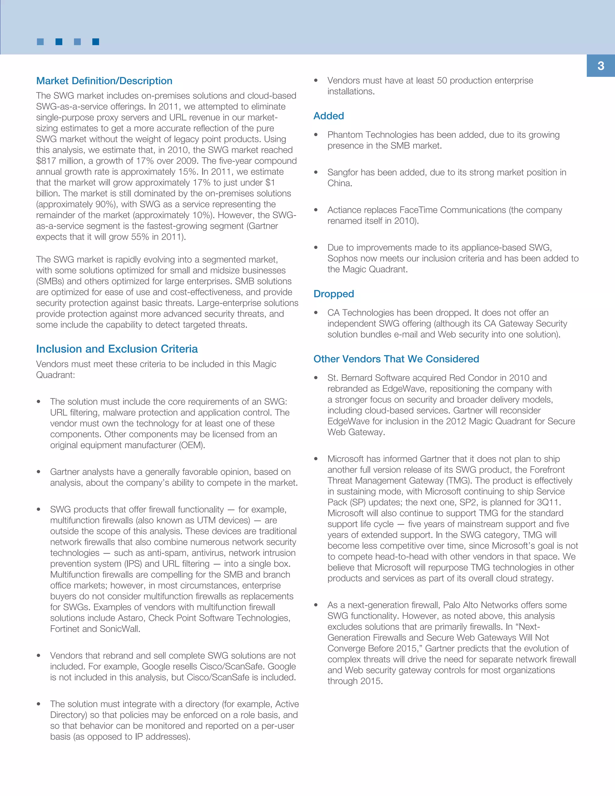Report Gartner Magic Quadrant For Security Web Gateway 2011 En | PDF