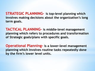 Planning at Different Level in the Firm | PPTX