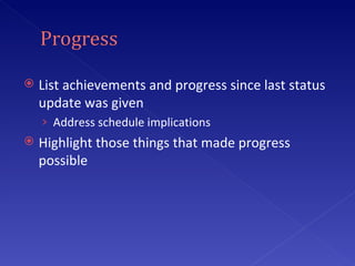 Reporting Progress Or Status Template | PPT | Technology & Computing