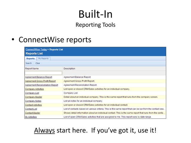 ConnectWise Reporting Tools Overview | PPT