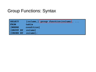 Reporting aggregated data using the group functions | PPT