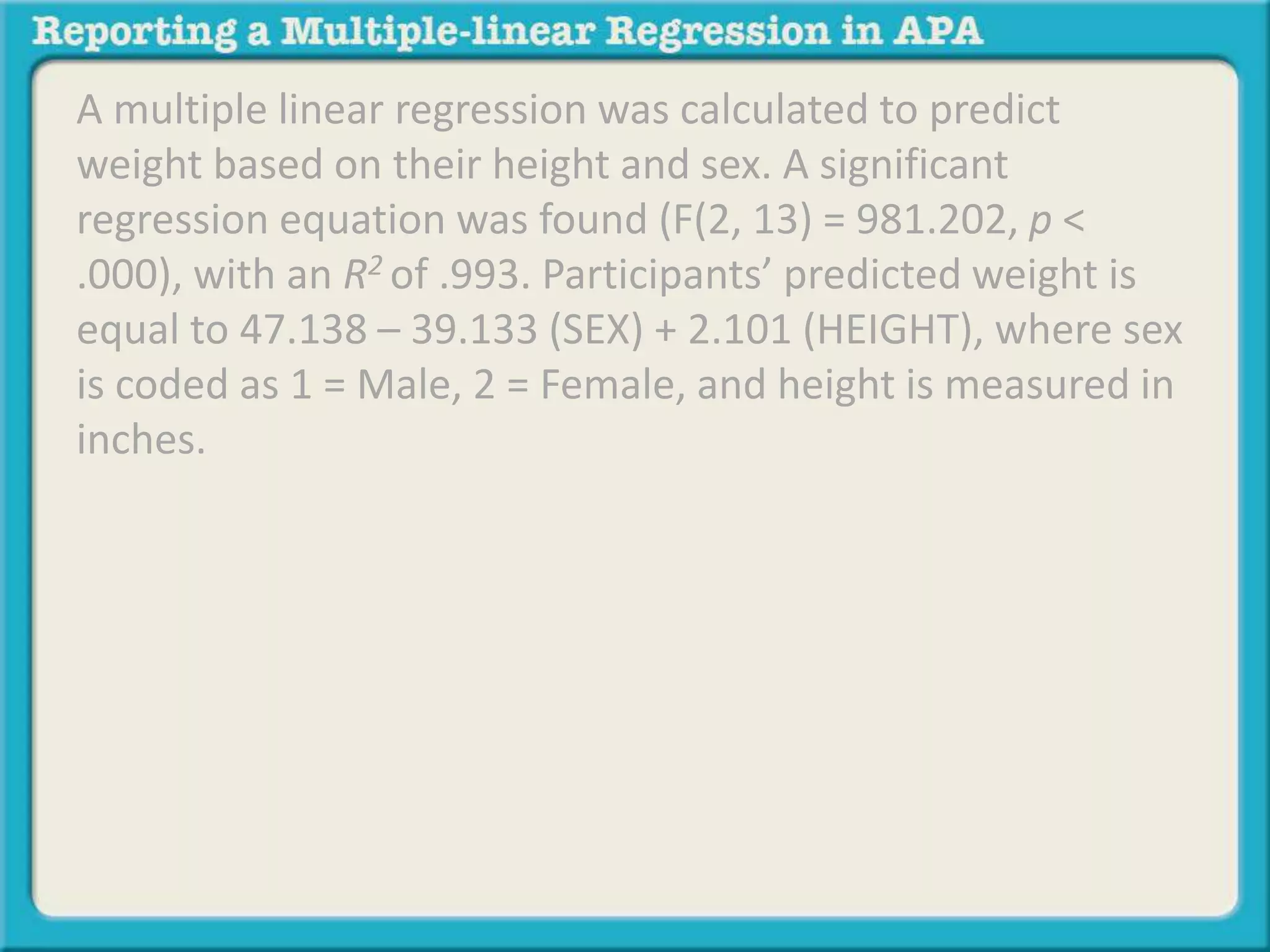 Reporting a multiple linear regression in APA | PPTX | Science