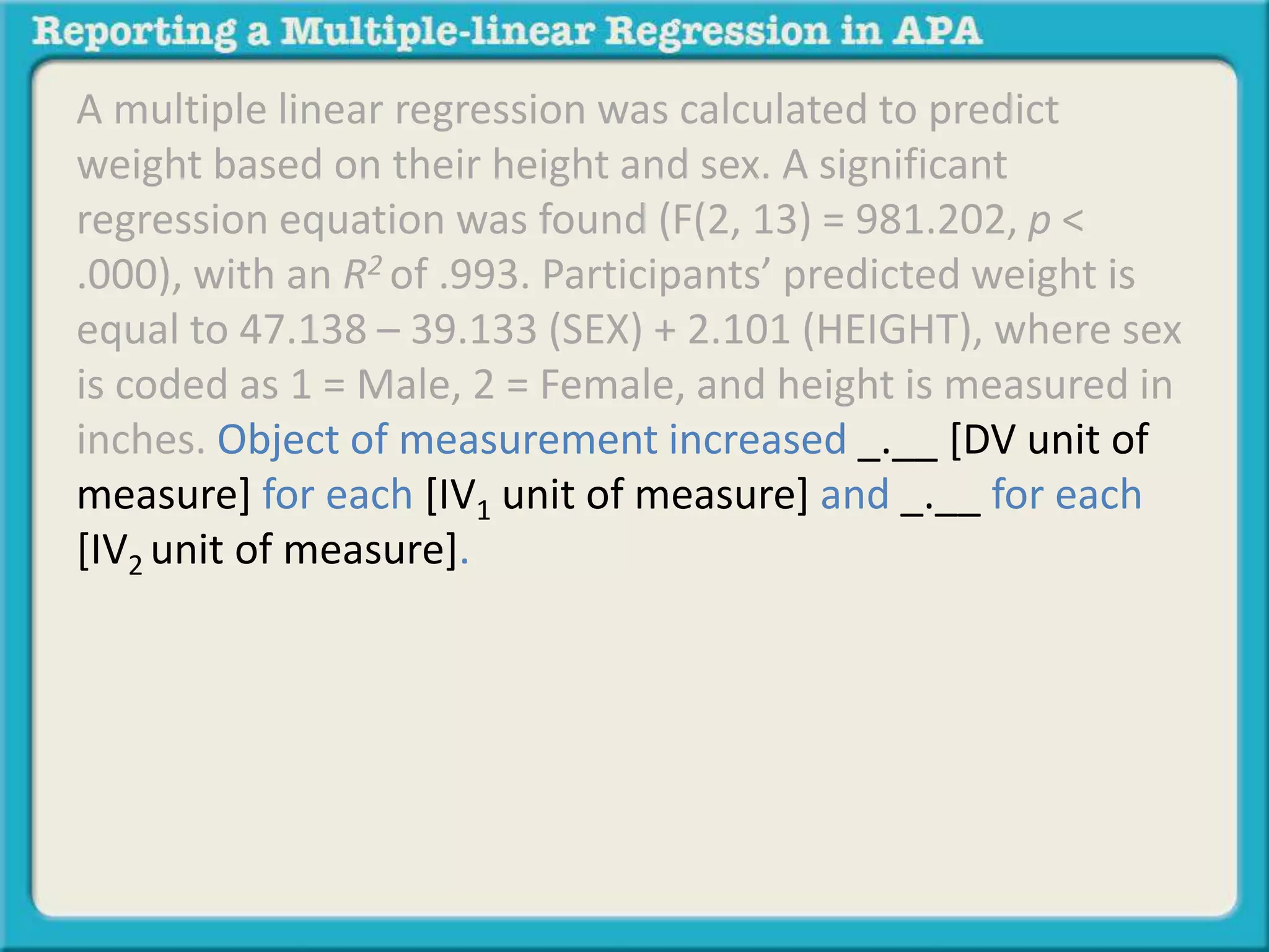 Reporting a multiple linear regression in APA | PPTX | Science