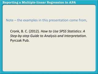 Reporting a multiple linear regression in apa | PPTX