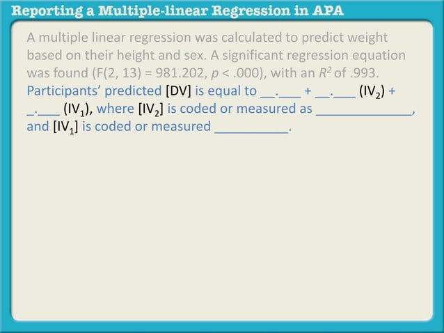 Reporting a multiple linear regression in apa | PPTX