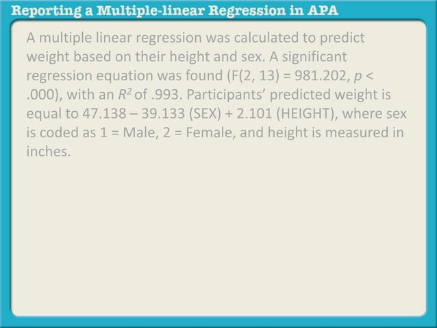 Reporting a multiple linear regression in apa | PPTX