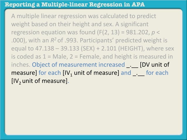 Reporting a multiple linear regression in apa | PPTX